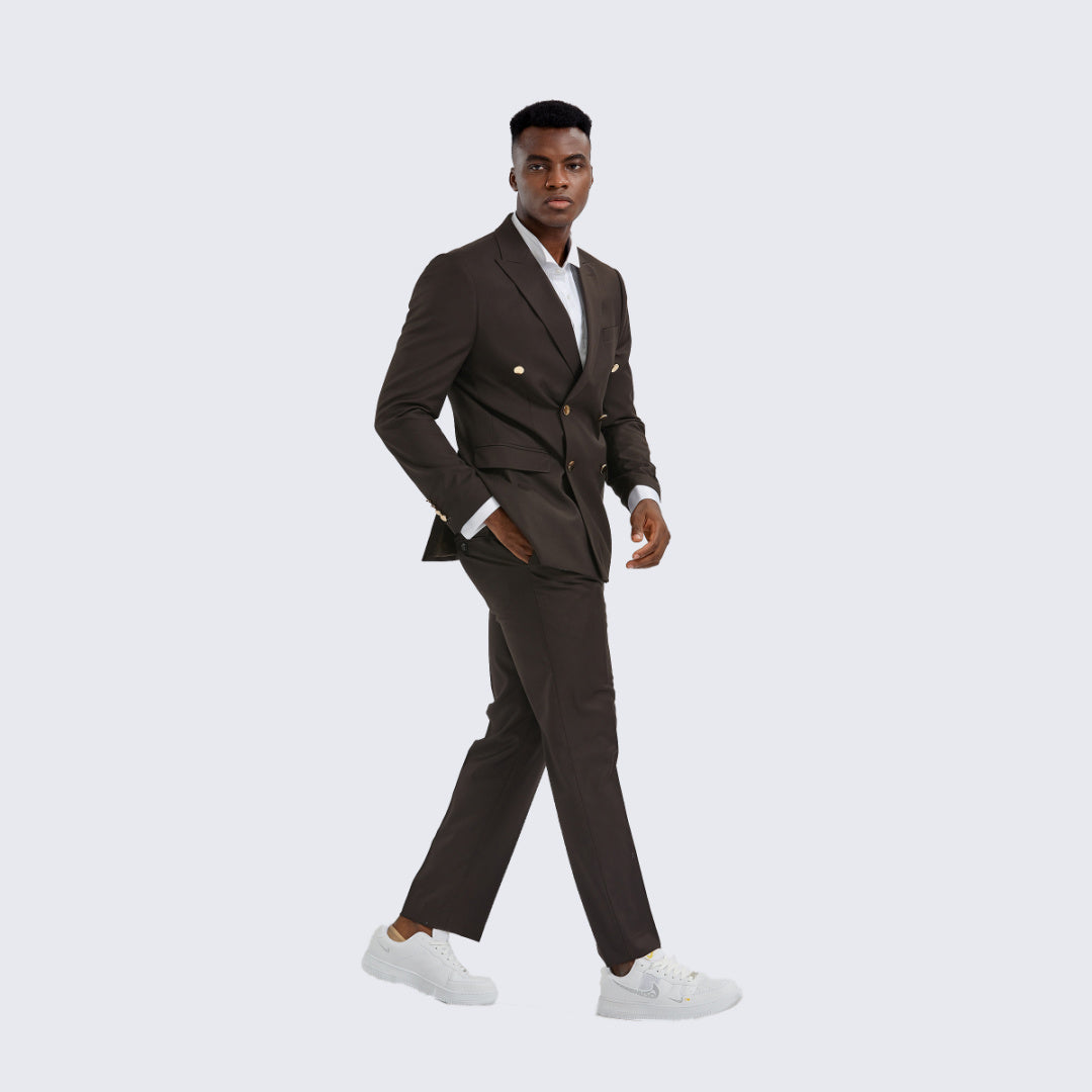 Brown Double Breasted Suit Two Piece Set with Gold Buttons - Wedding ...