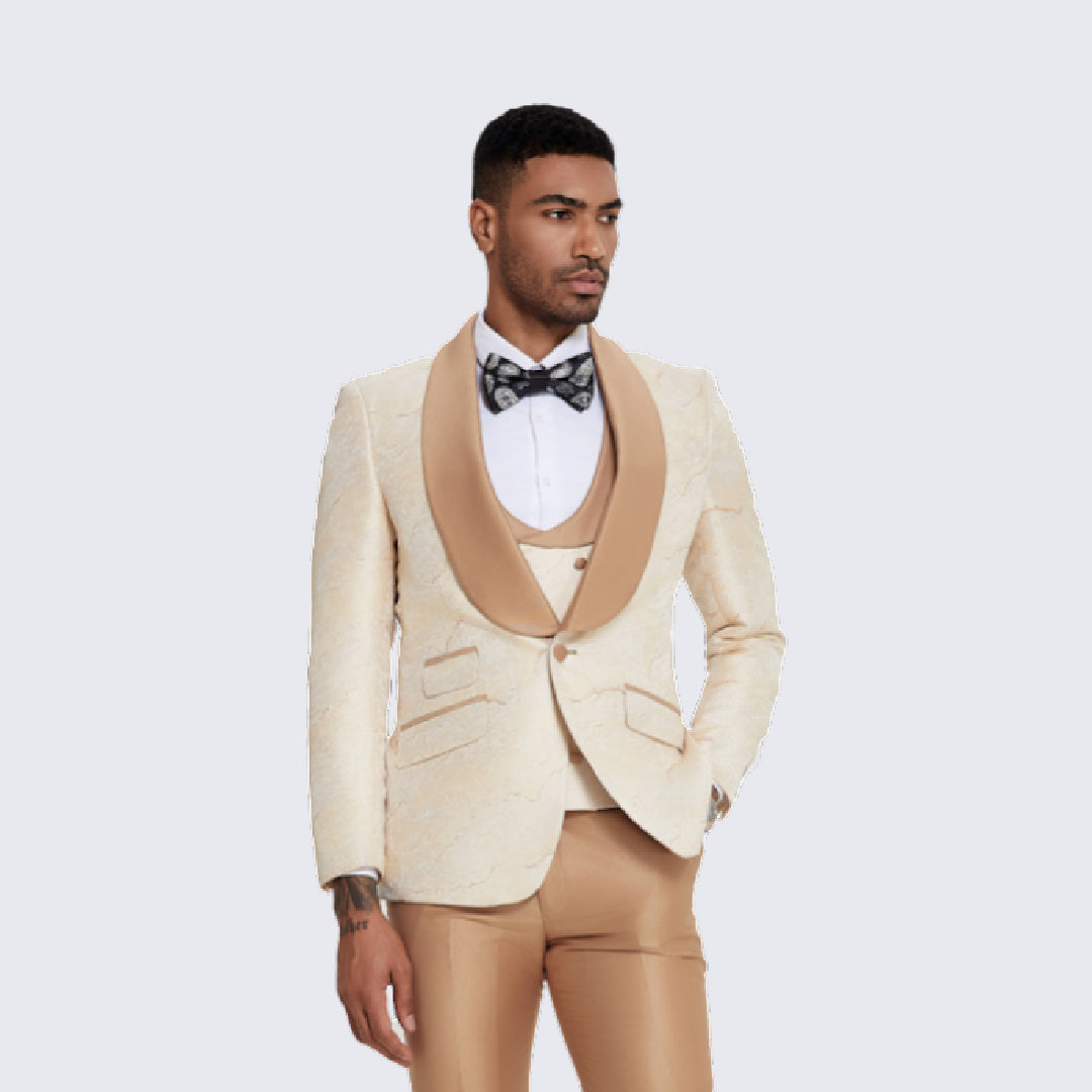 Ivory Two-Tone Tuxedo with Tan Shawl Lapel – Wedding & Prom | Perfect Tux