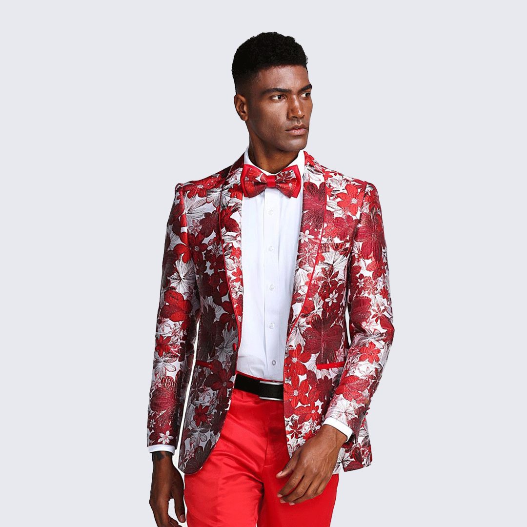 Red Floral Tuxedo Jacket Slim Fit - Wedding - Prom | Perfect Tux