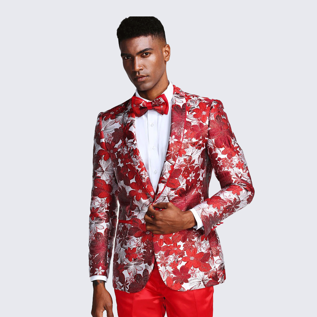Red Floral Tuxedo Jacket Slim Fit - Wedding - Prom | Perfect Tux