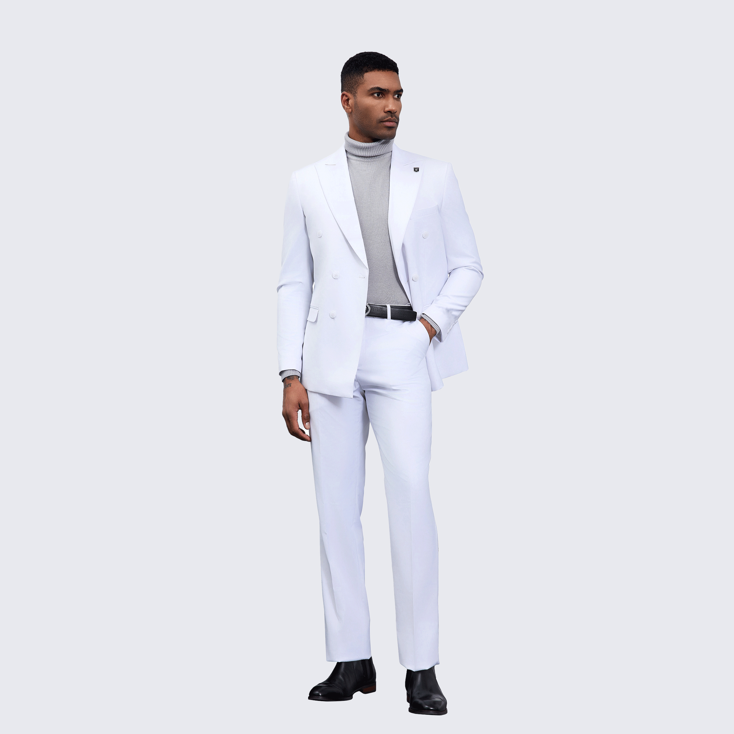 Men’s Double Breasted White Suit with Peak Lapel – Wedding & Prom ...