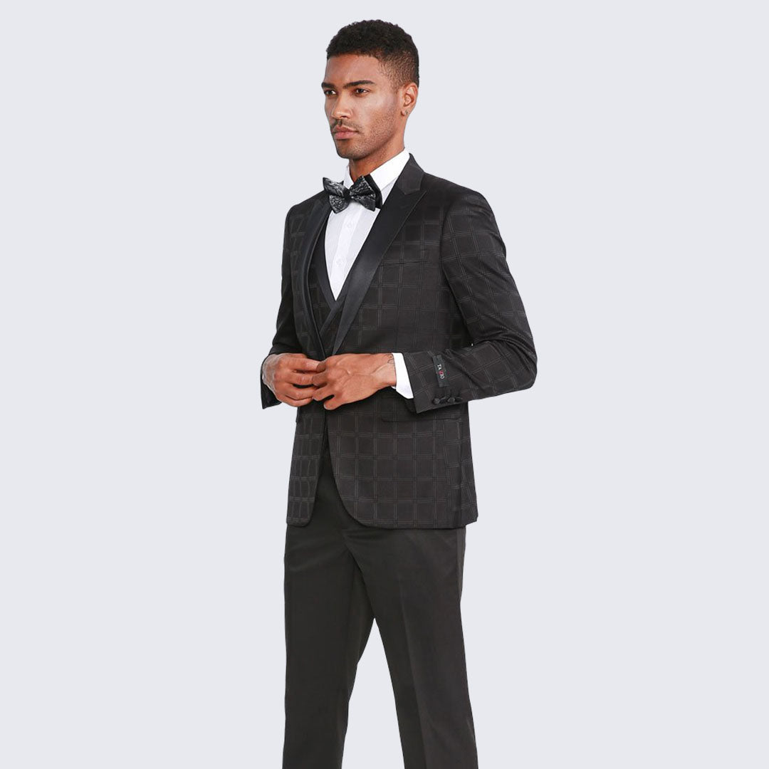 Black Tuxedo with Fancy Pattern Four Piece Set - Wedding - Prom ...