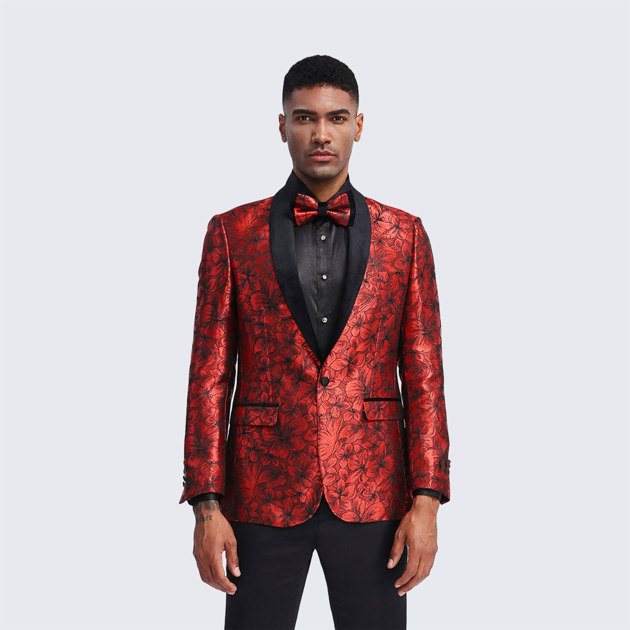 Red Floral Tuxedo Jacket with Shawl Lapel – Wedding & Prom | Perfect Tux