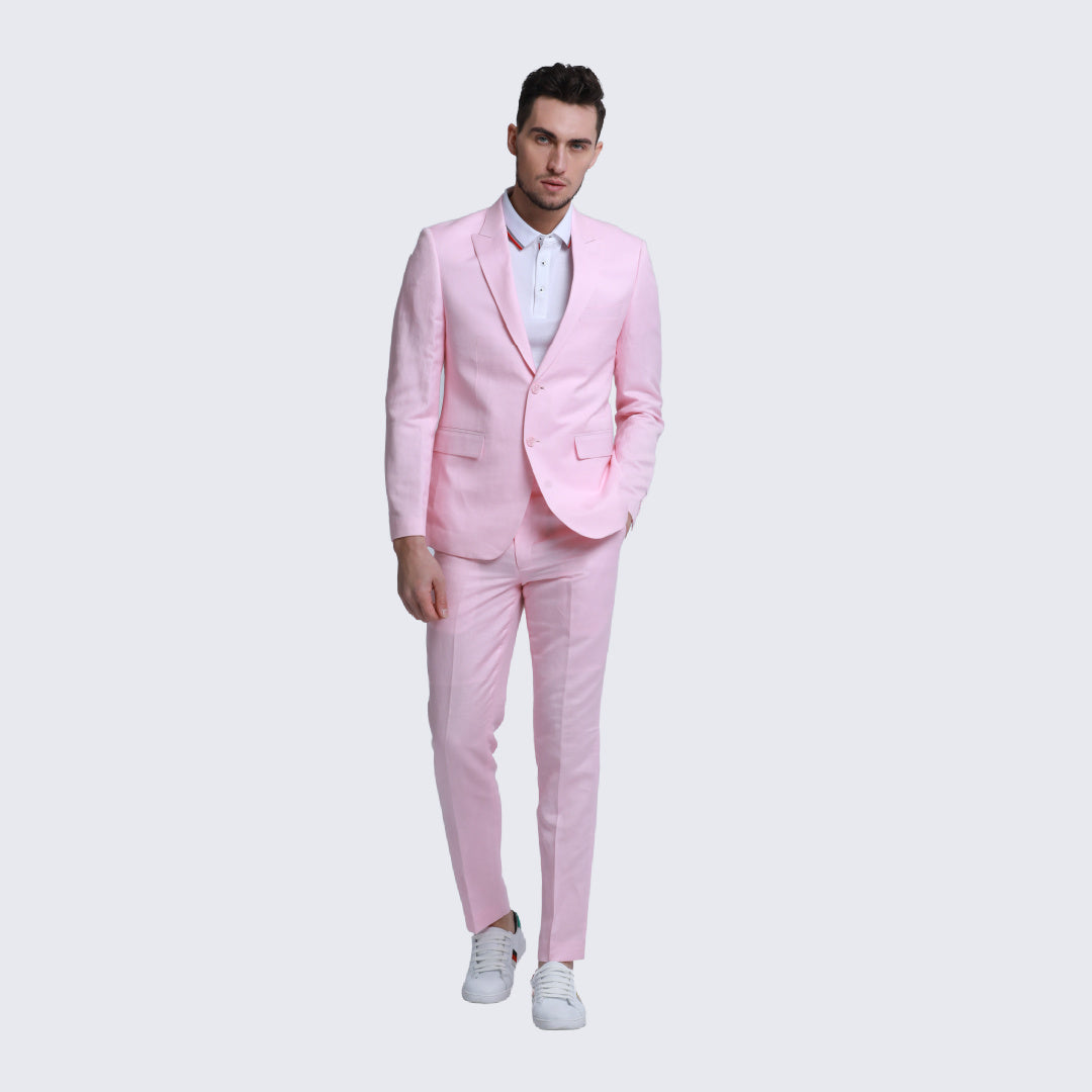 Pink Linen Suit Slim Fit Two Piece - Wedding - Prom | Perfect Tux